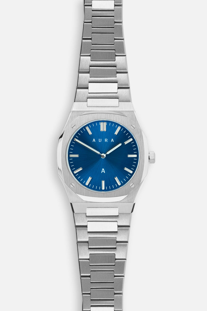 Aura Ultra Thin 001 Watch - Steel/Blue – Fedoras.com